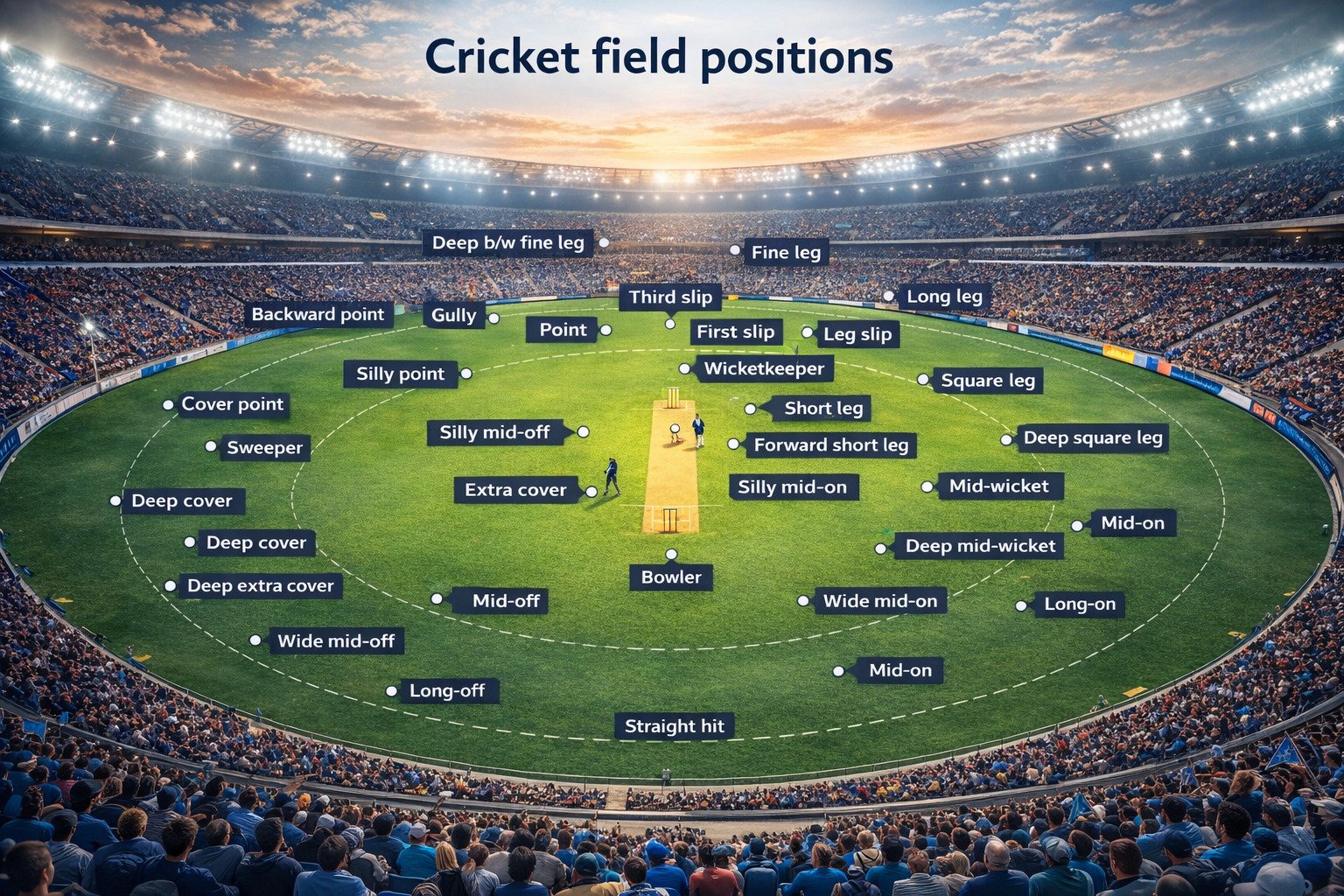Cricket Field Positions Explained with Stadium Diagram